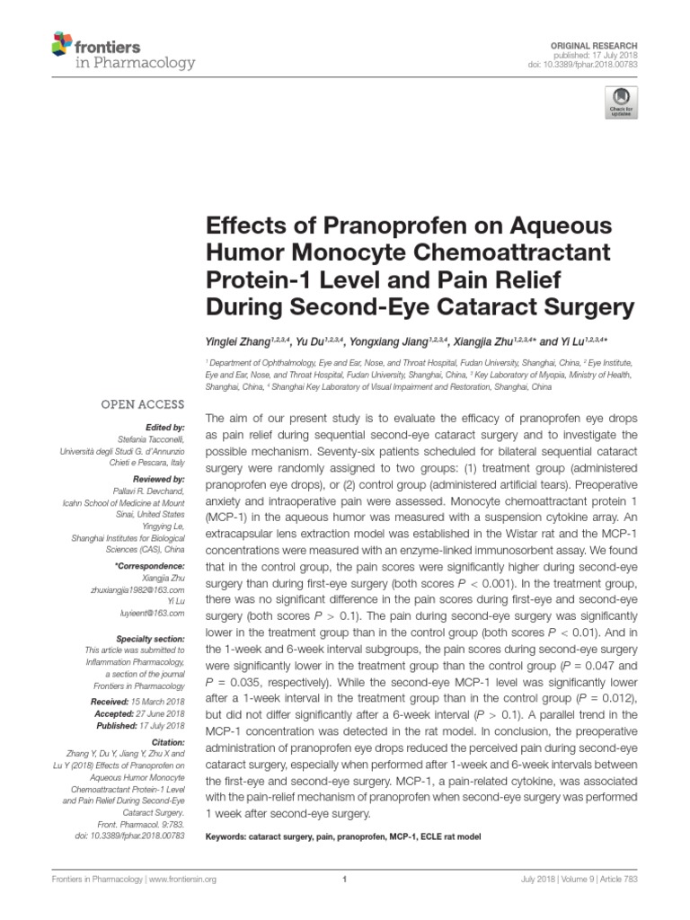 Effects of Pranoprofen On Aqueous Humor Monocyte Chemoattractant ...