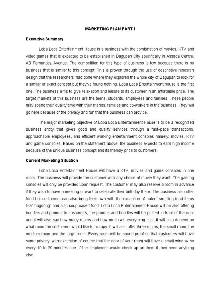 Marketing Plan Part I Executive Summary | PDF | Marketing | Business ...