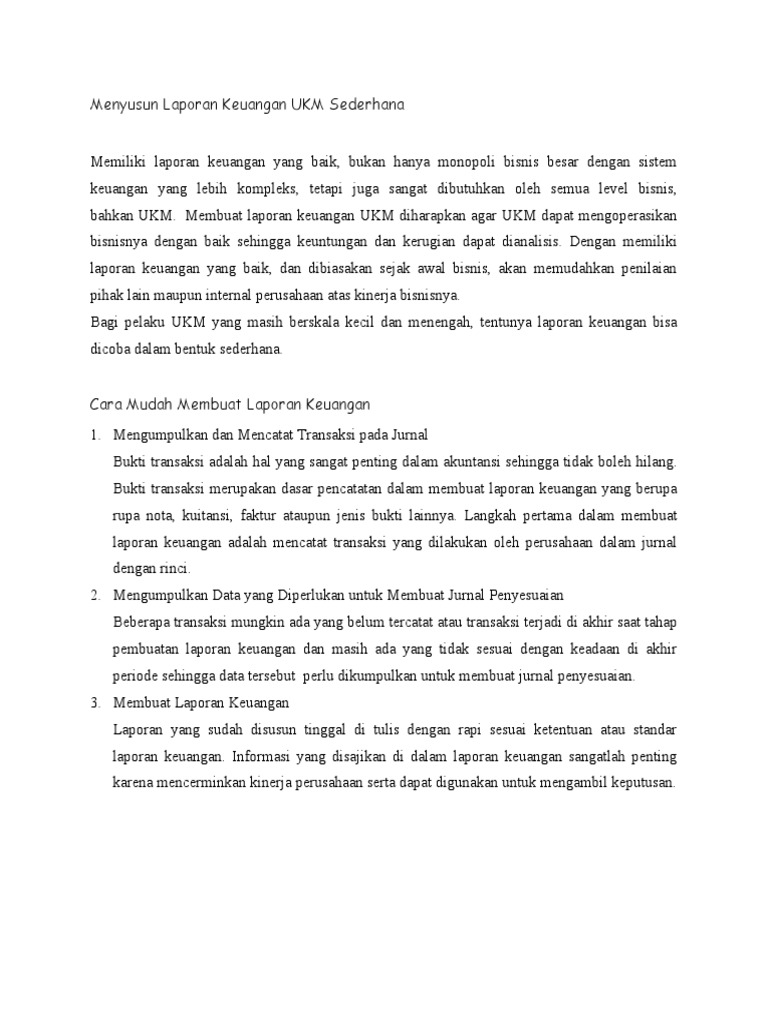 Menyusun Laporan Keuangan UKM Sederhana | PDF