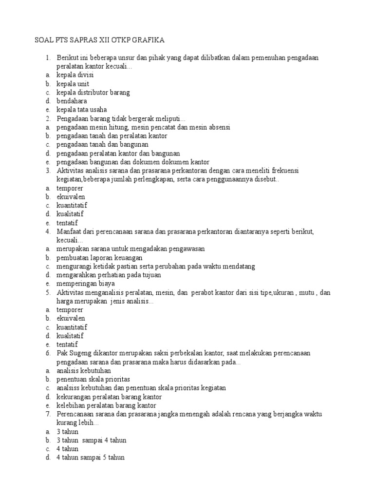 Soal PTS Sapras Xii Otkp Grafika | PDF