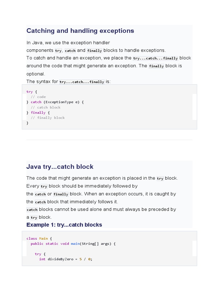 Catching and Handling Exceptions | PDF | Array Data Structure ...