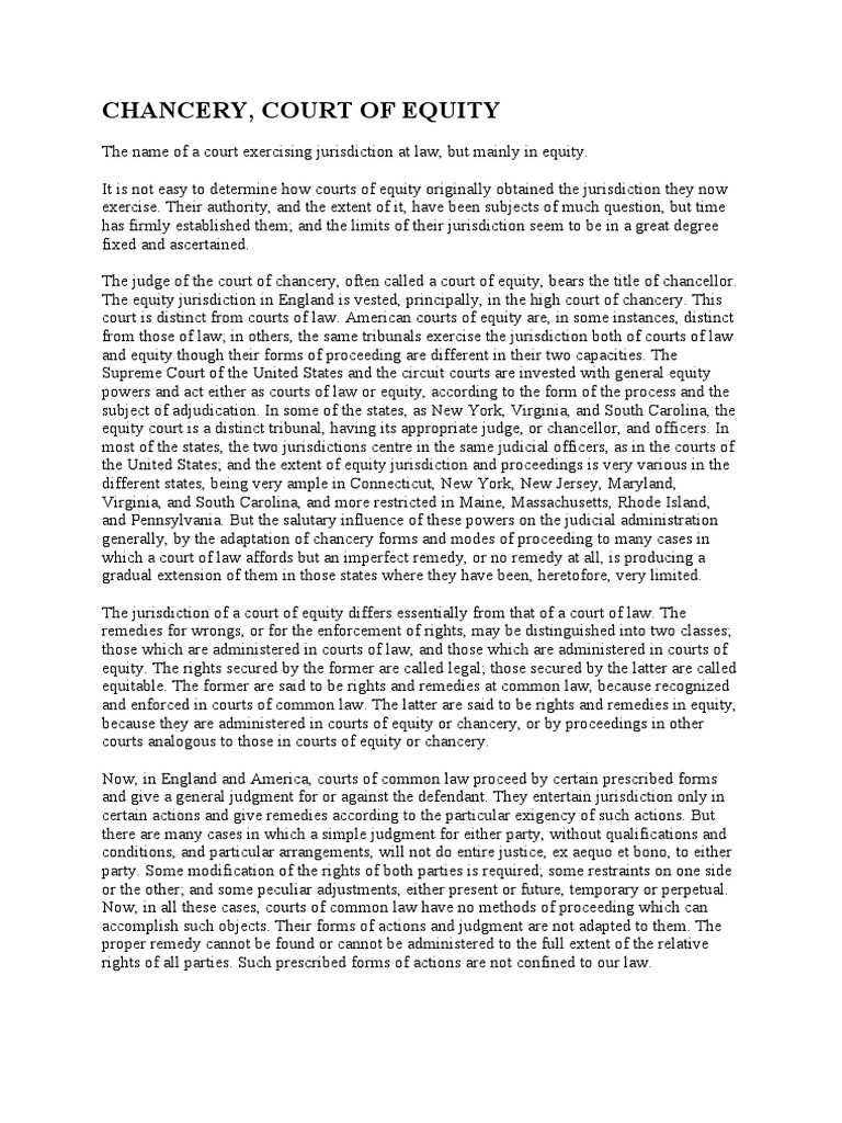 Chancery, Court of Equity | Download Free PDF | Equity (Law) | Legal Remedy