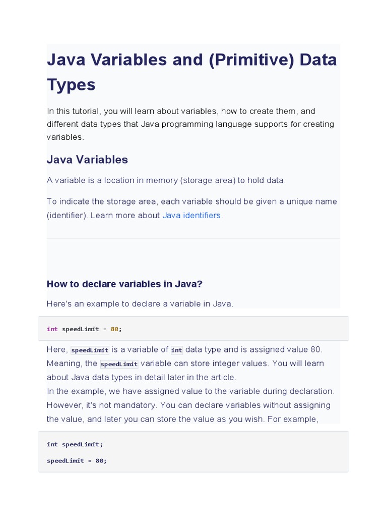 Java Data Types | PDF | Data Type | Integer (Computer Science) Java Data Types | PDF | Data Type | Integer (Computer Science)