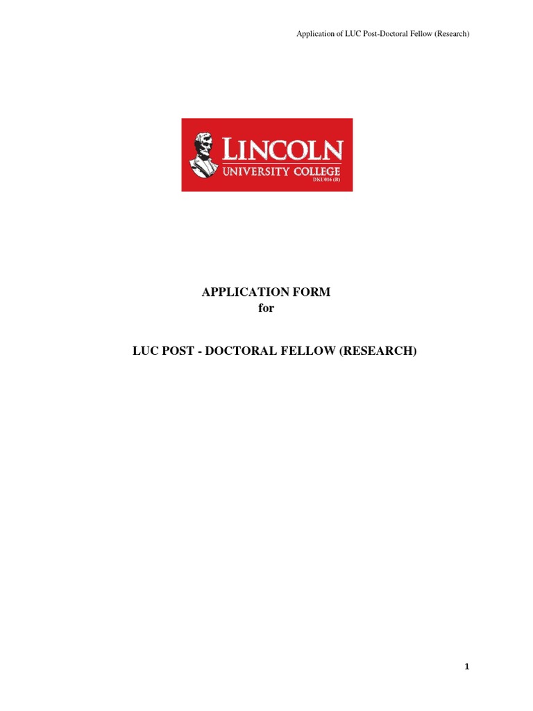 Application Form For: Application of LUC Post-Doctoral Fellow (Research ...