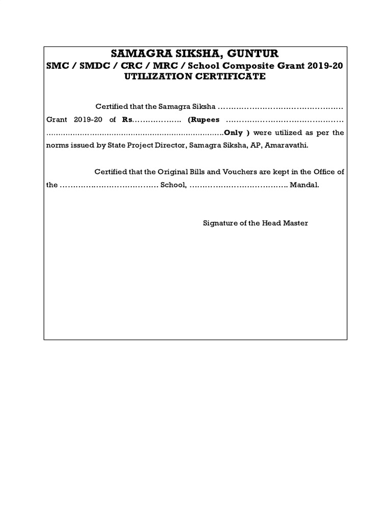 Utilization Certificate for Samagra Siksha | PDF | Finance & Money ...
