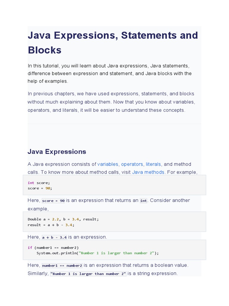 Java Expressions and Blocks | Download Free PDF | Integer (Computer ...