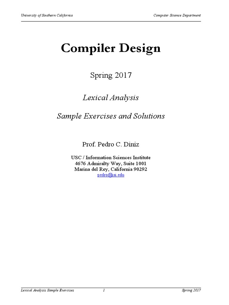USC Computer Science Compiler Design Lexical Analysis Sample Exercises | PDF | Regular ...