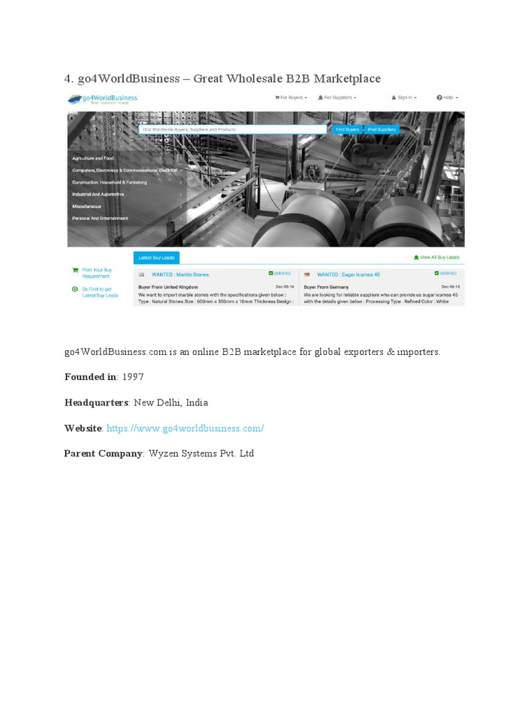 Go4Worldbusiness - Great Wholesale B2B Marketplace | PDF