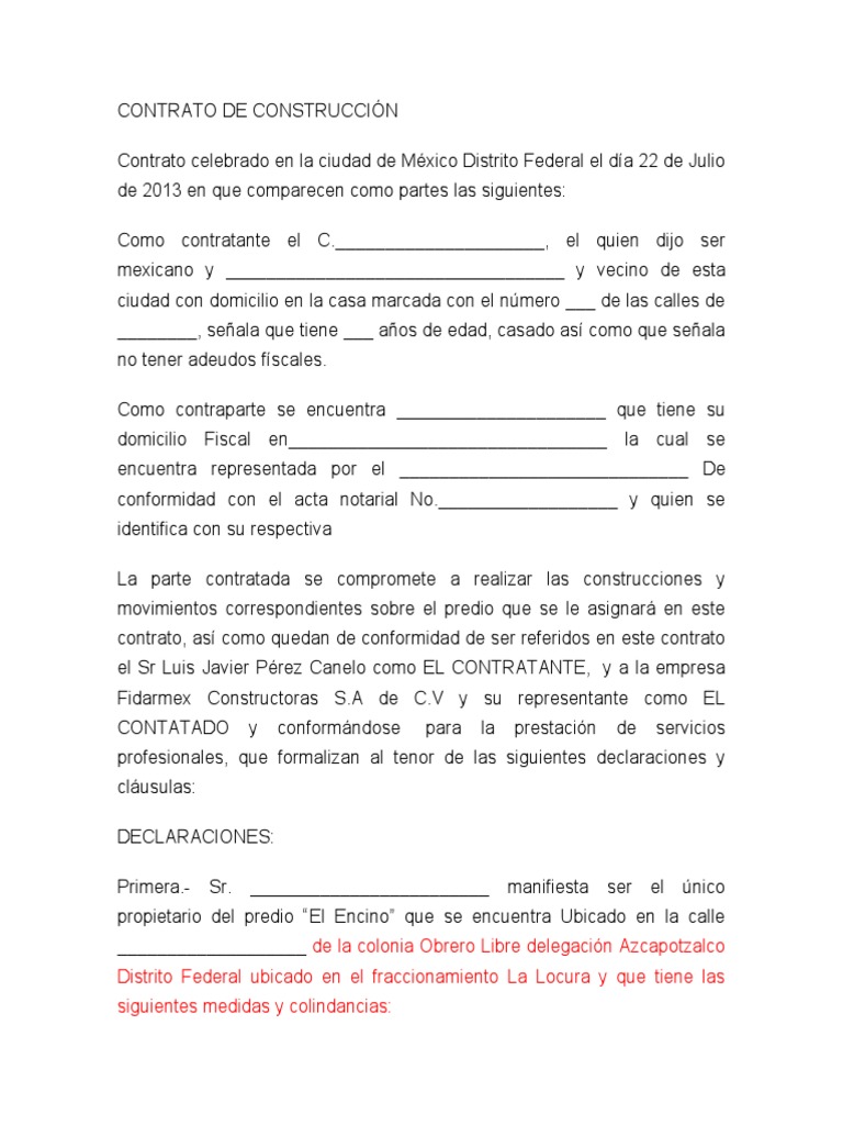 Contrato de Construcción | Descargar gratis PDF | Ciudad de México | México