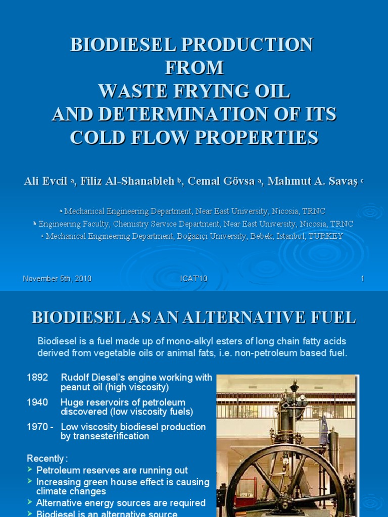 Biodiesel Production From Waste Frying Oil and Determination of Its ...