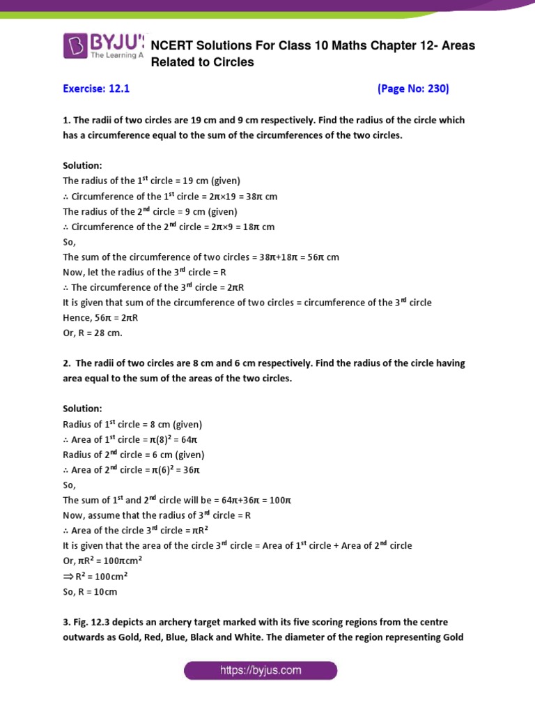 Class 10 Maths: Areas Related to Circles | PDF | Area | Circle