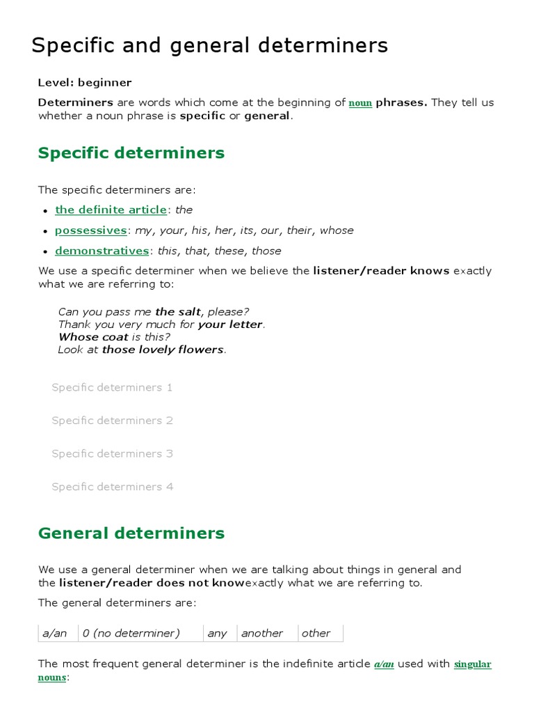 Specific vs. General Determiners | PDF | Self-Improvement