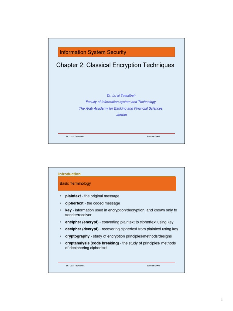 Chapter 2: Classical Encryption Techniques: Information System Security | PDF | Cryptography ...