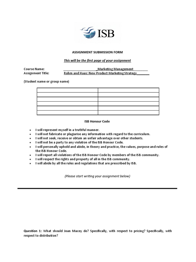 Assignment Submission Form: This Will Be The First Page of Your Assignment | PDF | Retail | Sales