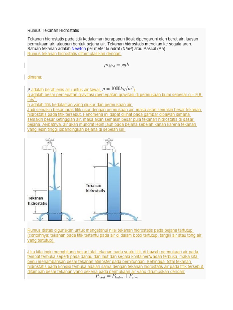 Rumus Tekanan Hidrostatis Air | PDF | Sains & Matematika
