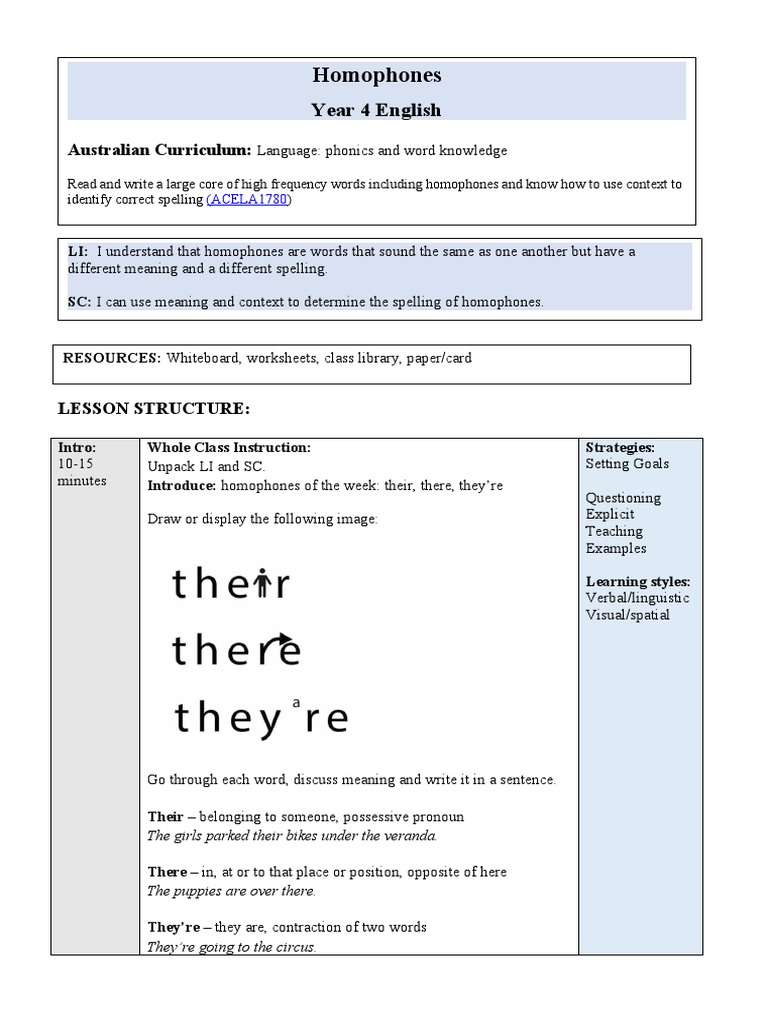 Grade 4 Homophones | PDF | Phonics | Word