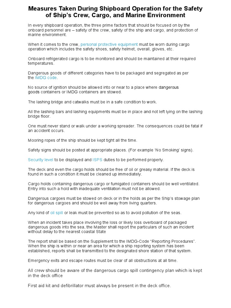 Shipboard Safety Measures Guide | PDF | Ships | Safety