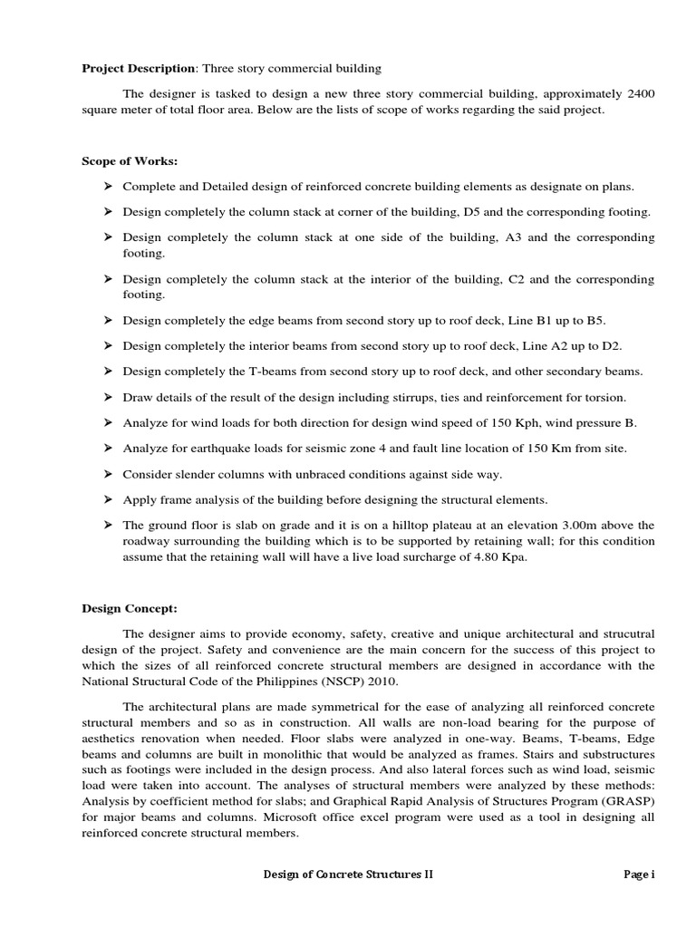 3-Story Commercial Building Design | PDF | Beam (Structure) | Column