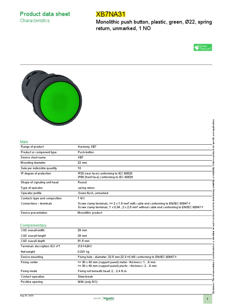 Harmony XB7 - XB7NA31 | PDF | Manufactured Goods | Electrical Engineering