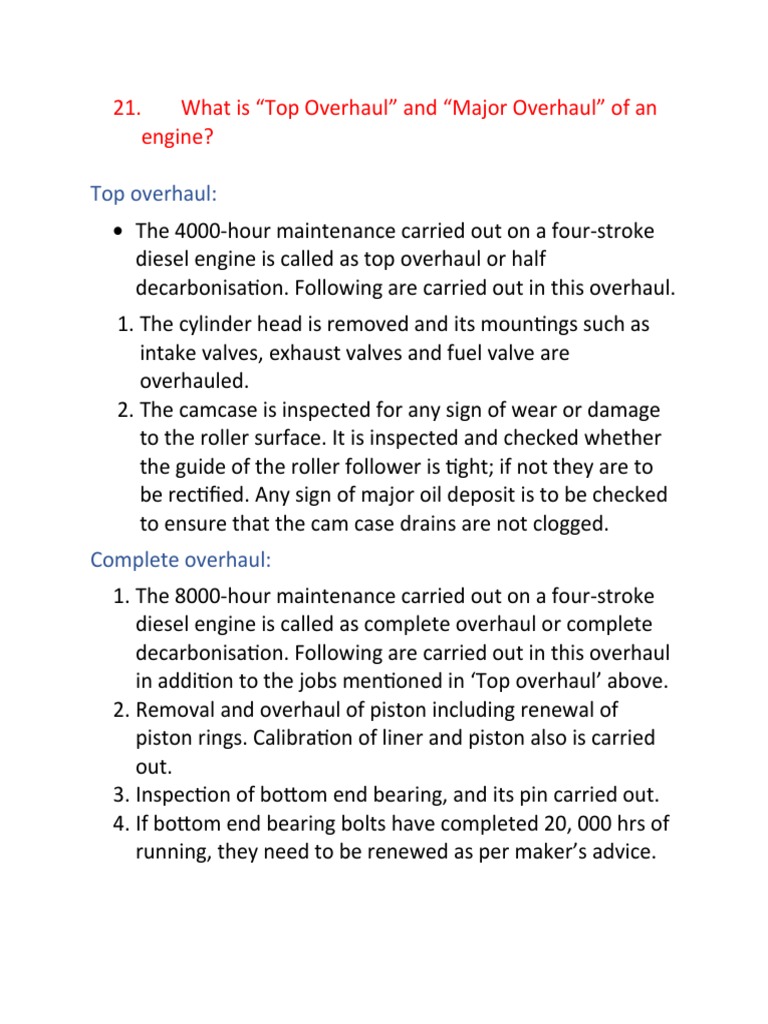 What Is "Top Overhaul" and "Major Overhaul" of An Engine? | PDF ...