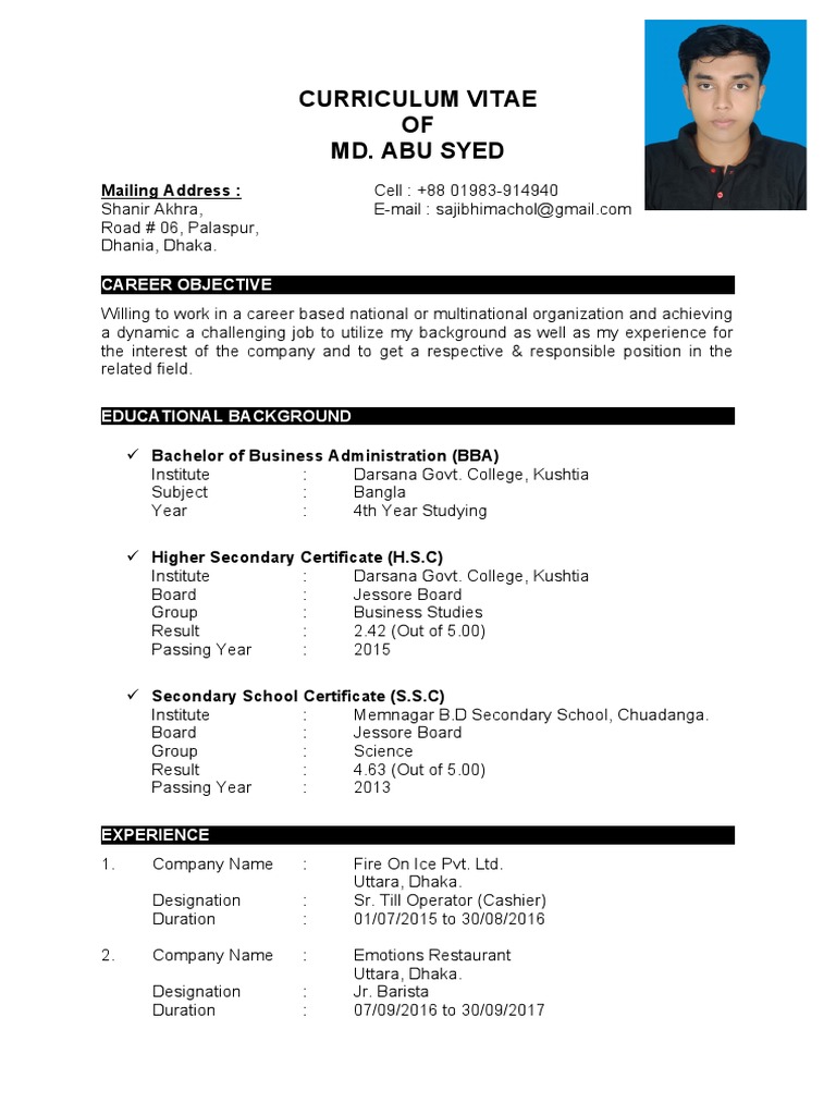 Md. Abu Syed - CV | PDF | Dhaka | World Politics