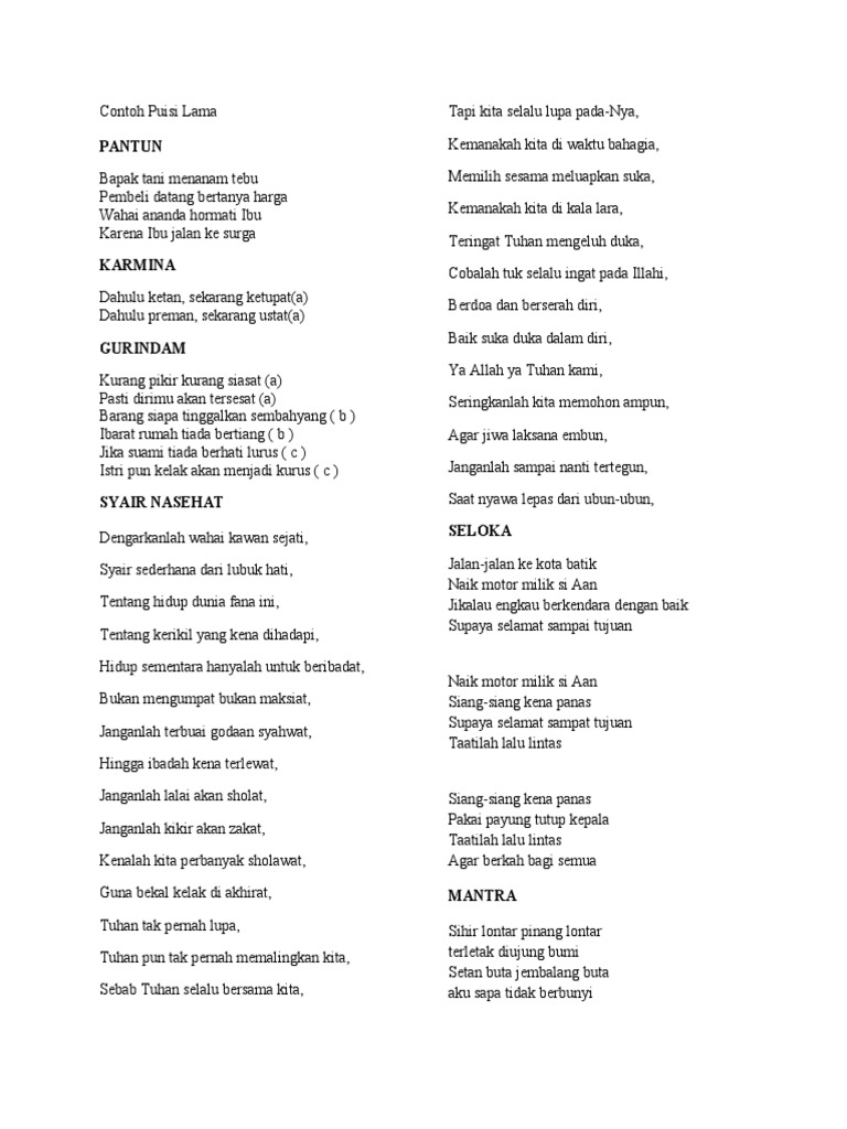Contoh Puisi Lama | PDF