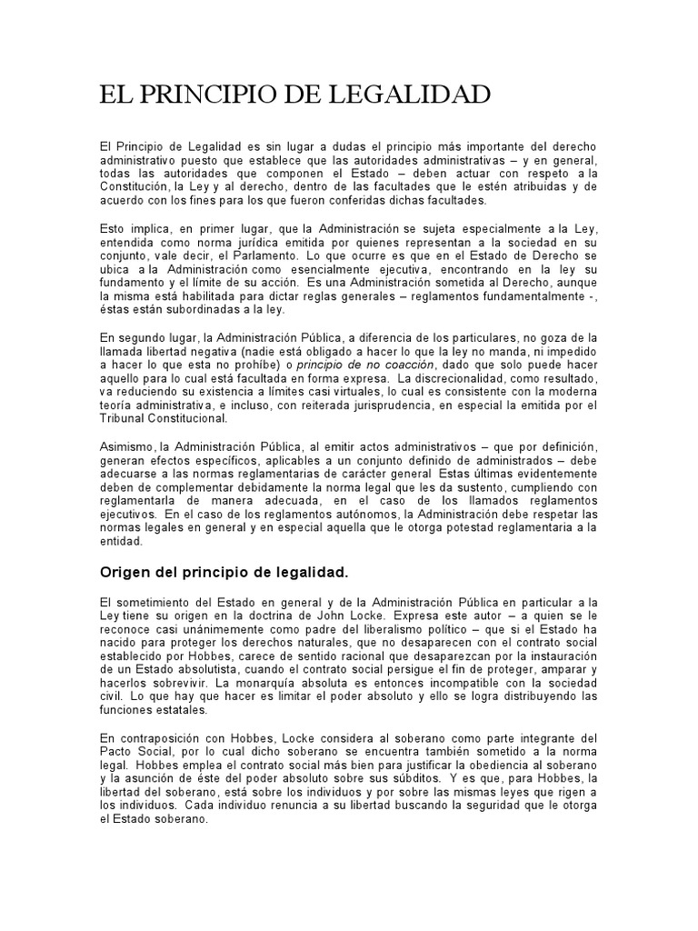 El Principio de Legalidad | PDF | Contrato social | Regulación