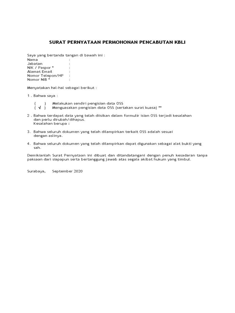 Surat Pencabutan Oss | PDF