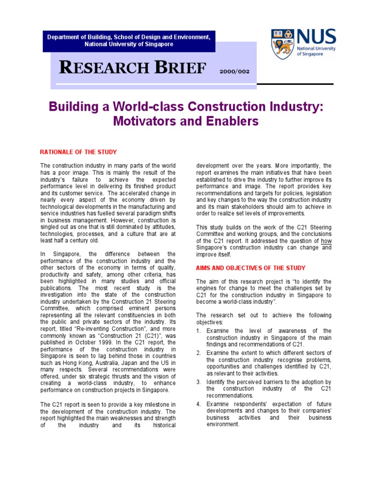 Building A World-Class Construction Industry Motivators and Enablers ...