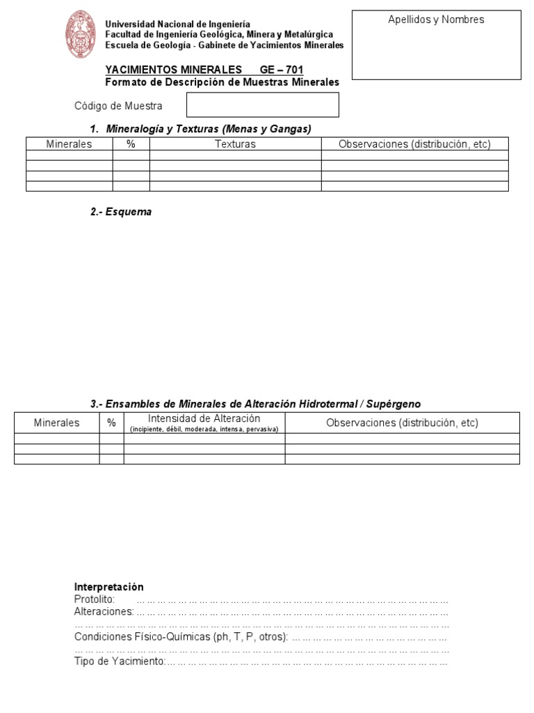 Formato Descripción Muestras Ge 701 | PDF