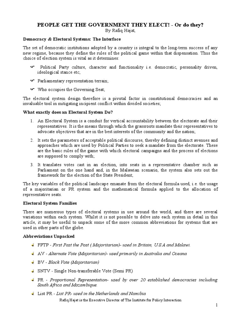Comparison of Electoral Systems | PDF | Political Parties | Electoral ...