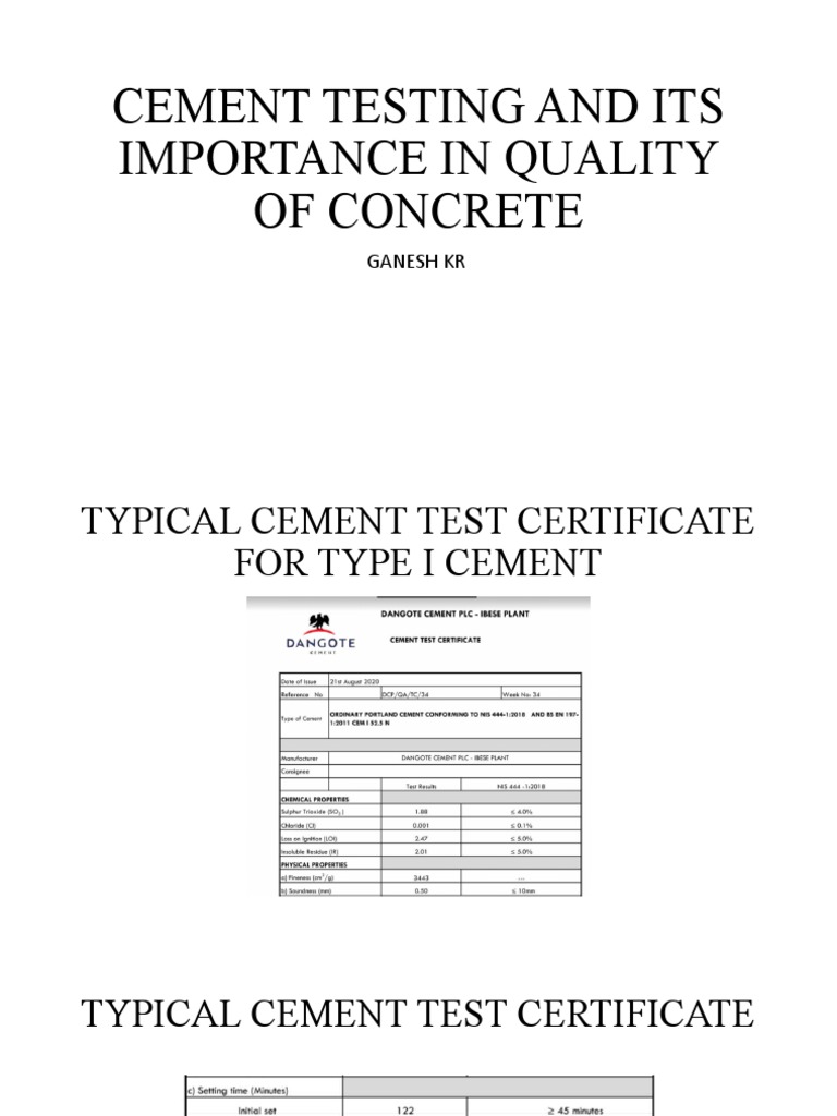Cement Testing and Its Importance in Quality of | PDF | Concrete | Cement