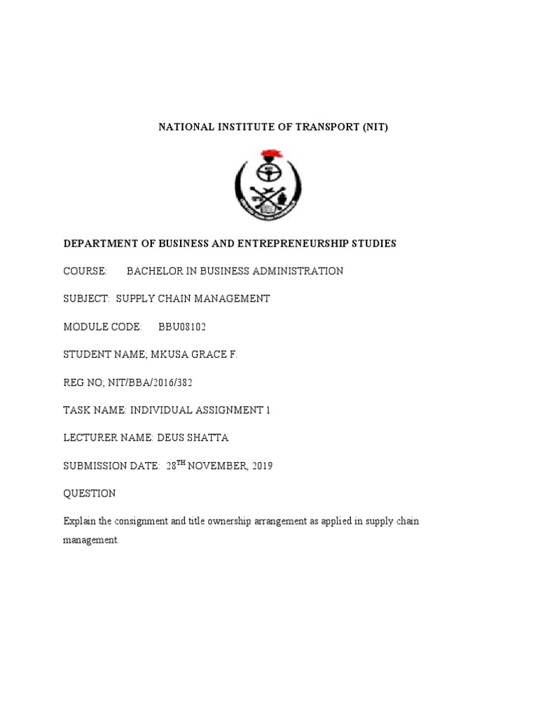 National Institute of Transport (Nit) | PDF | Inventory | Supply Chain ...