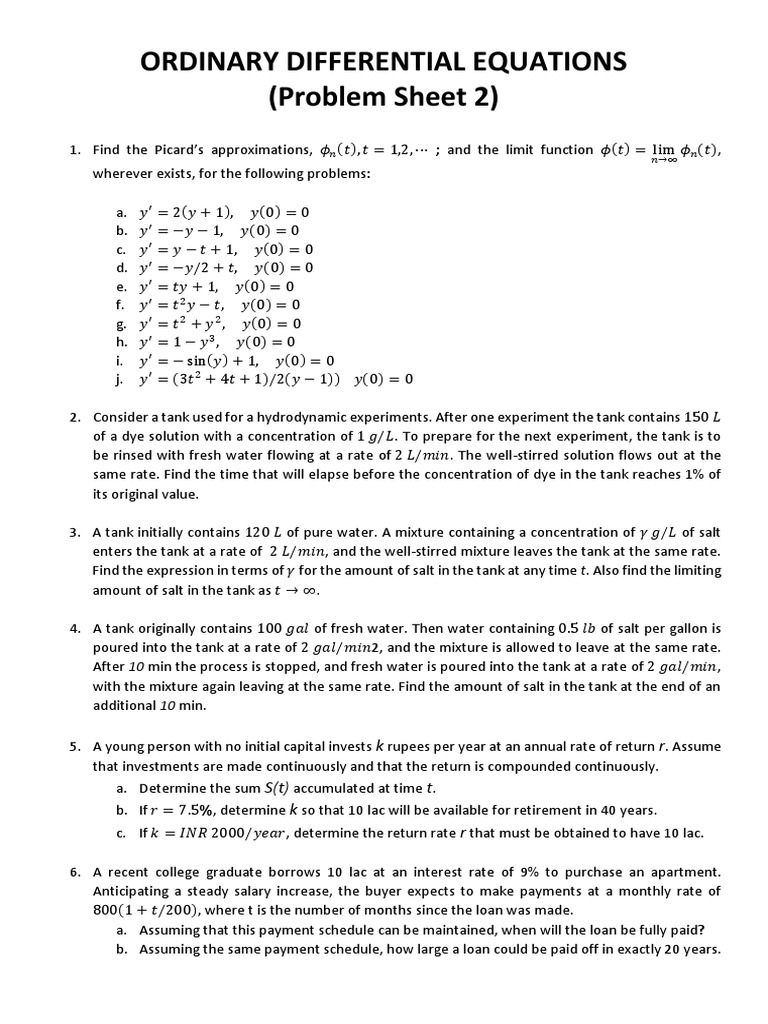 Ordinary Differential Equations (Problem Sheet 2) : K R S (T) T K R ...