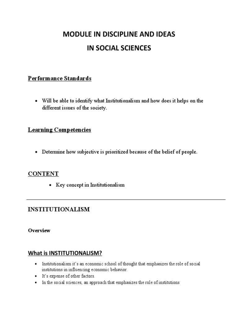 Module in Discipline and Ideas in Social Sciences: Performance ...