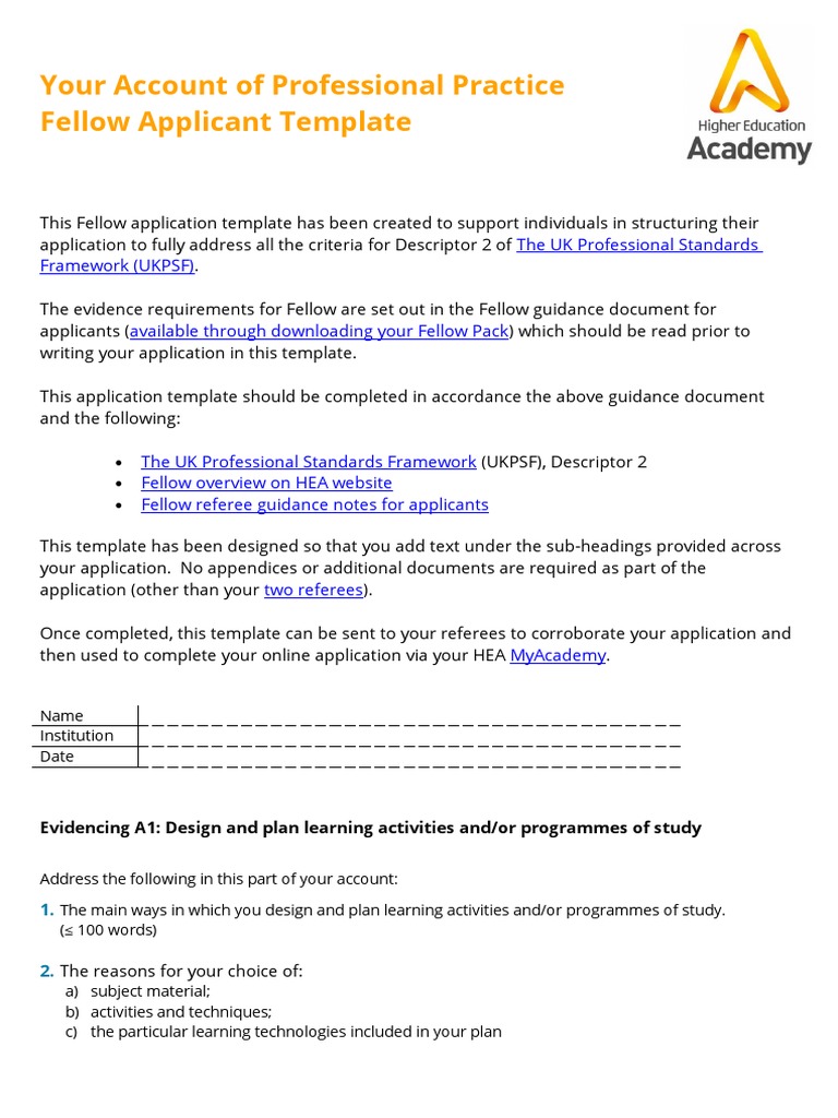 Your Account of Professional Practice Fellow Applicant Template | PDF ...