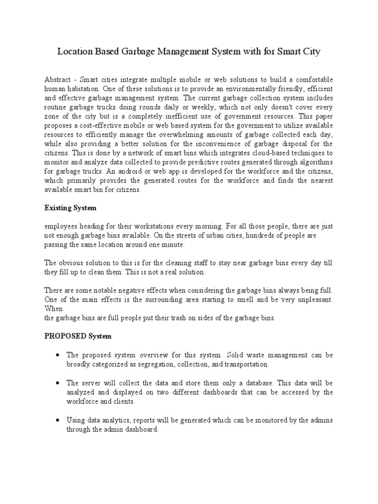 Location Based Garbage Management System With For Smart City | PDF ...