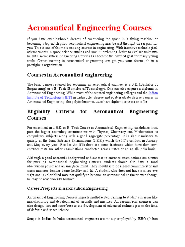 Aeronautical Engineering Courses | PDF | Academic Degree | Aerospace ...
