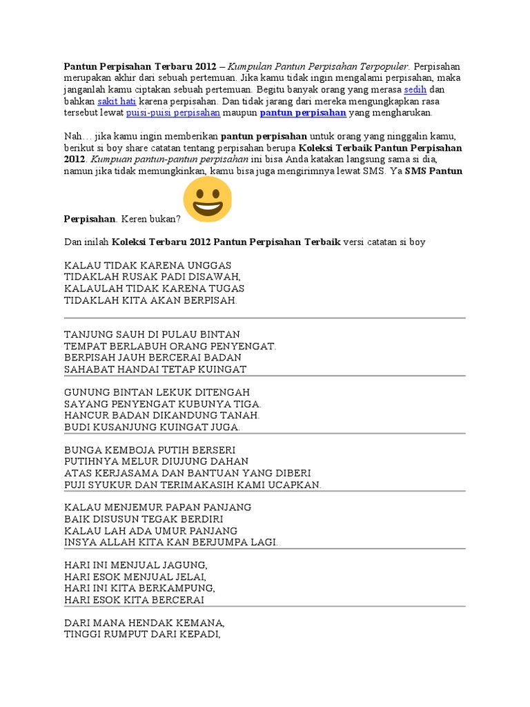 Pantun Perpisahan Terbaru 2012 | PDF