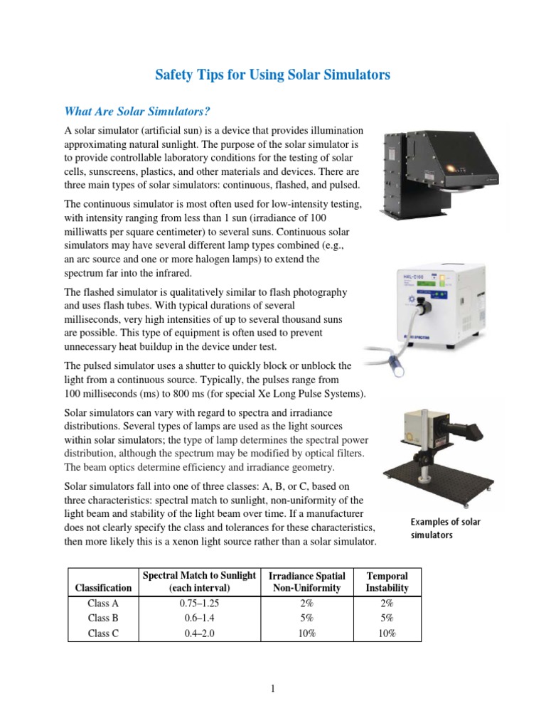 Safety Guidelines for Solar Simulators | PDF | Electromagnetic Spectrum ...