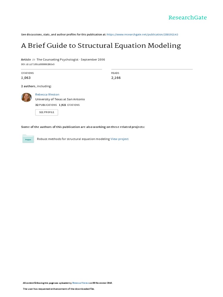 A Brief Guide To Structural Equation Modeling: The Counseling ...