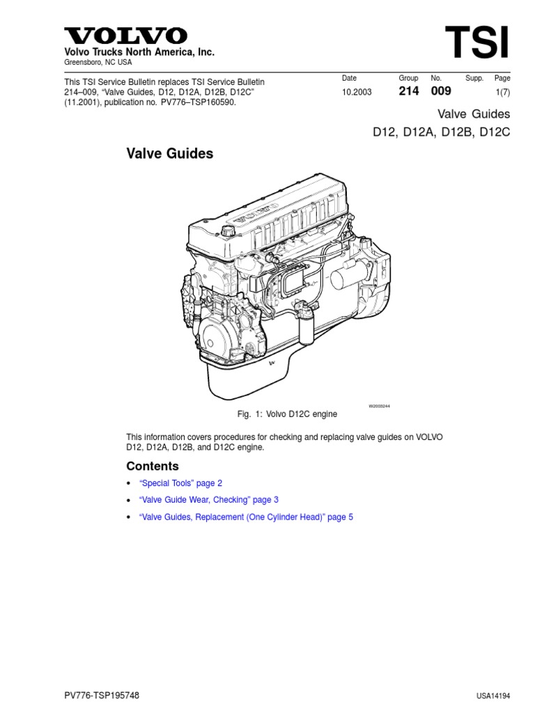 Procedures for Checking and Replacing Valve Guides on Volvo D12, D12A ...