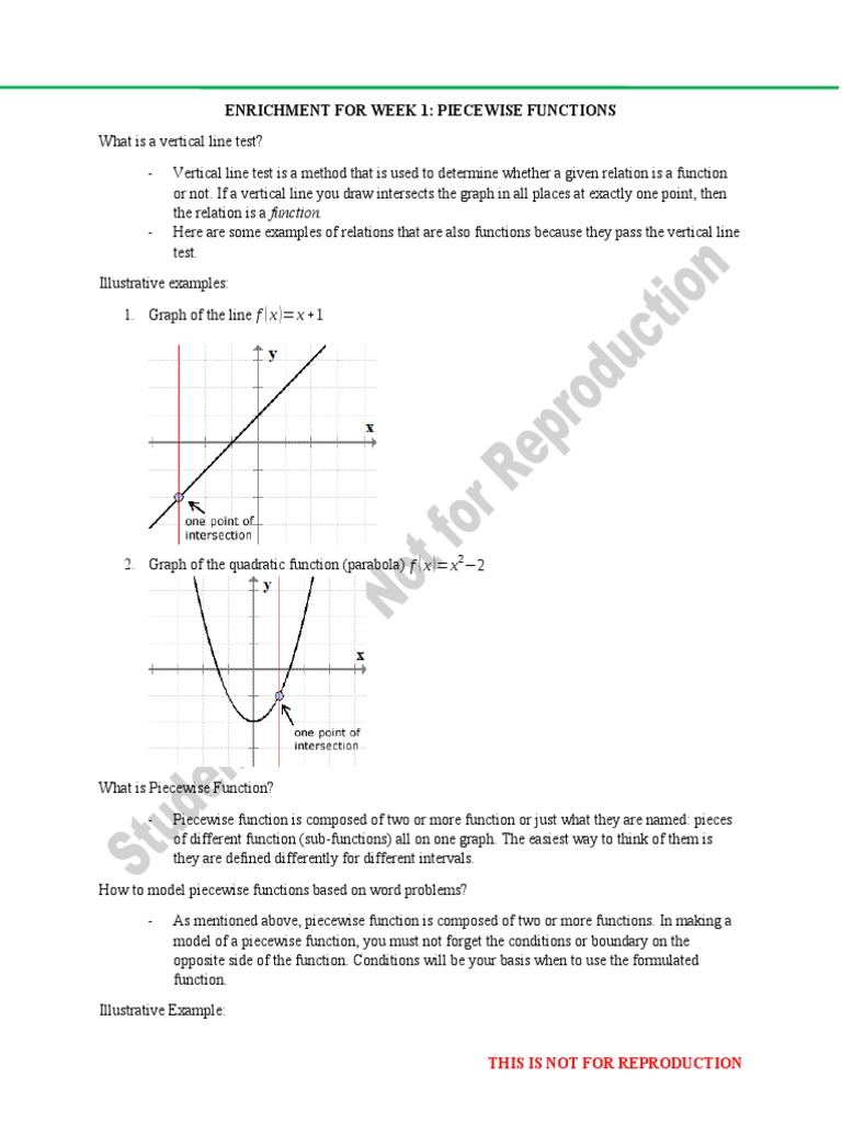 Enrichment For Week 1: Piecewise Functions: This Is Not For Reproduction | PDF | Function ...