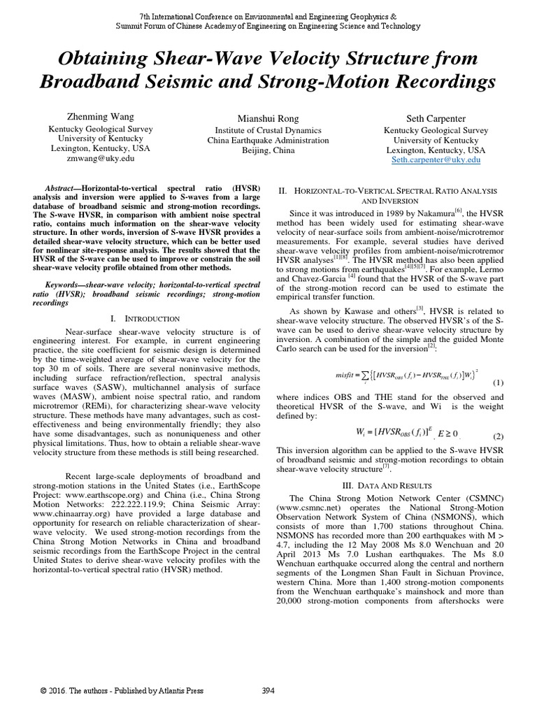 Obtaining Shear-Wave Velocity Structure From Broadband Seismic and ...