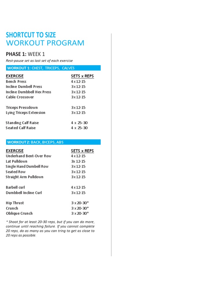 Workout Program: Shortcut To Size | PDF | Physical Exercise ...