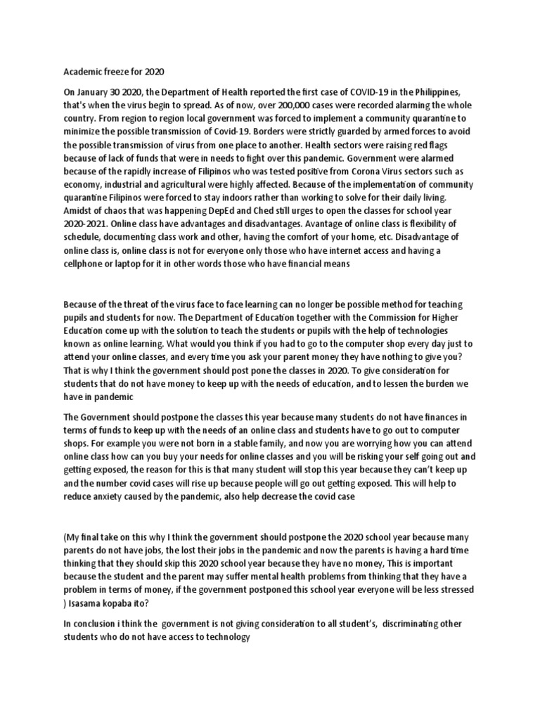 Academic Freeze For 2020 | PDF | Epidemic And Plague | Wellness