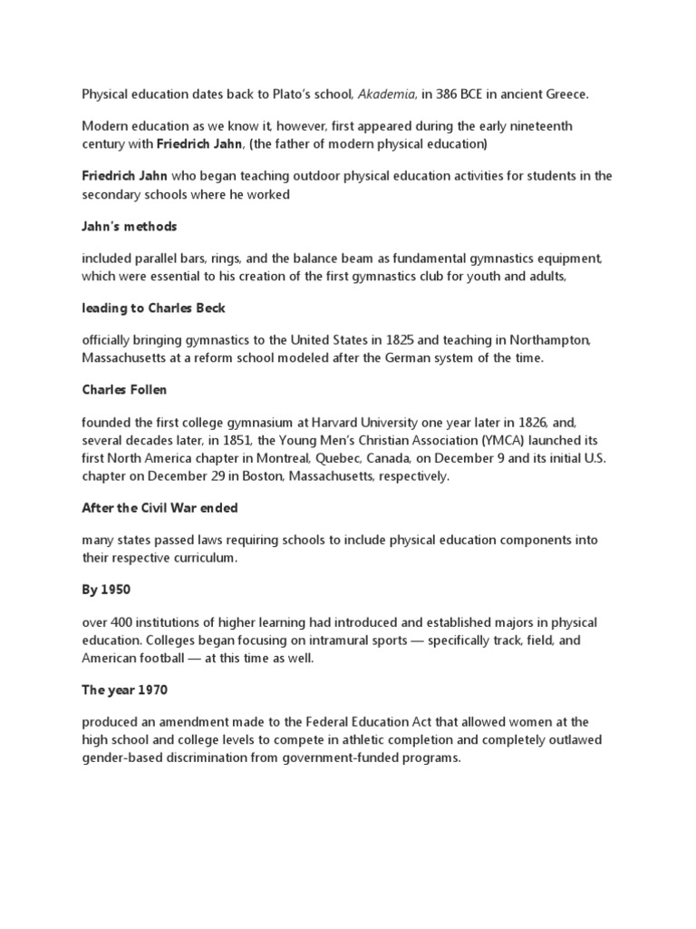 Physical Education Dates Back To Plato | PDF