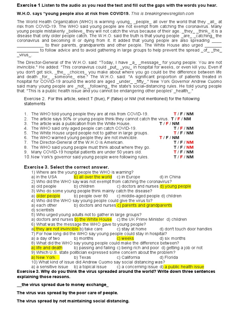 Covid19 Reading Listening Writing | PDF | World Health Organization ...