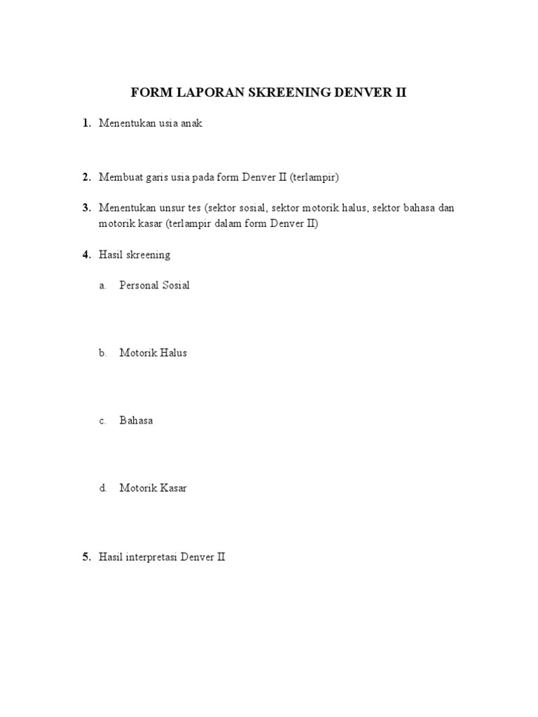 Form Laporan Denver Ii | PDF