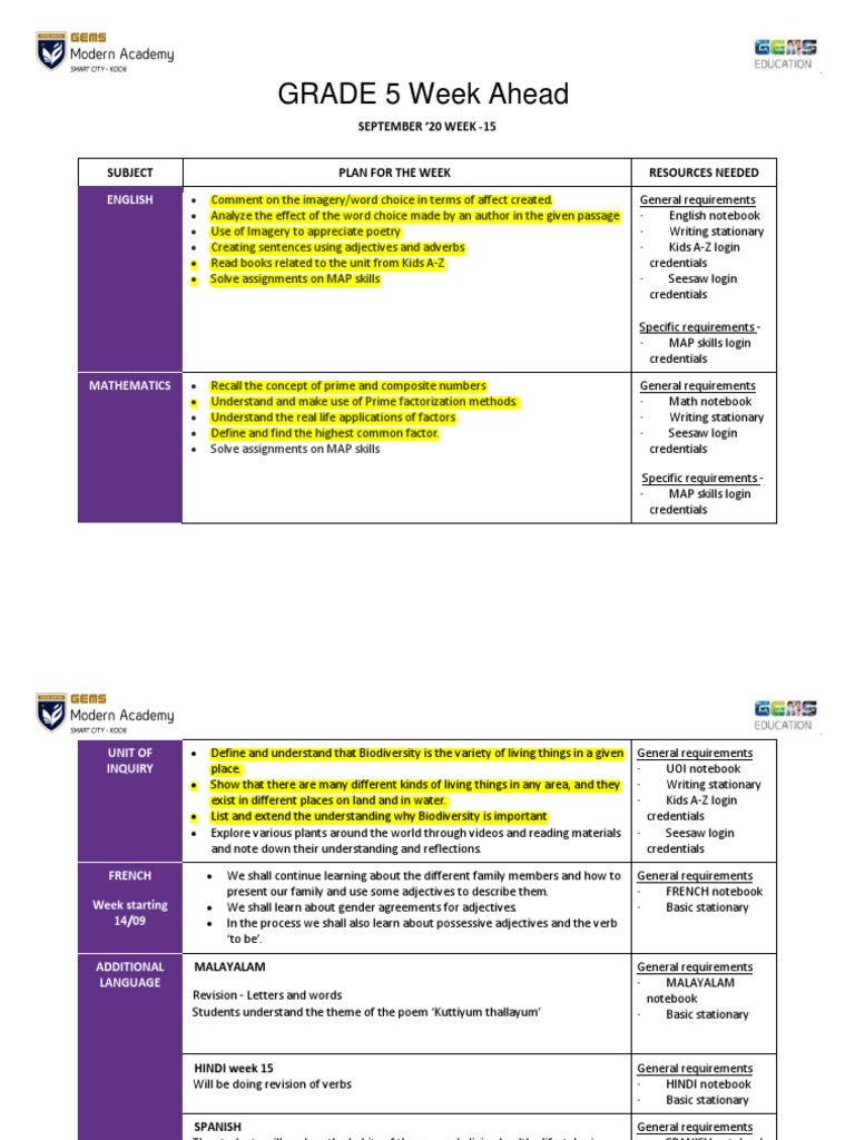 Grade 5 - ONE STEP FORWARD - September - Week 3 | PDF | Cognitive ...